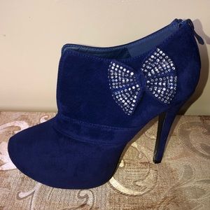 Shoes | Royal Blue High Heel Platform Rhinestone Booties | Poshmark